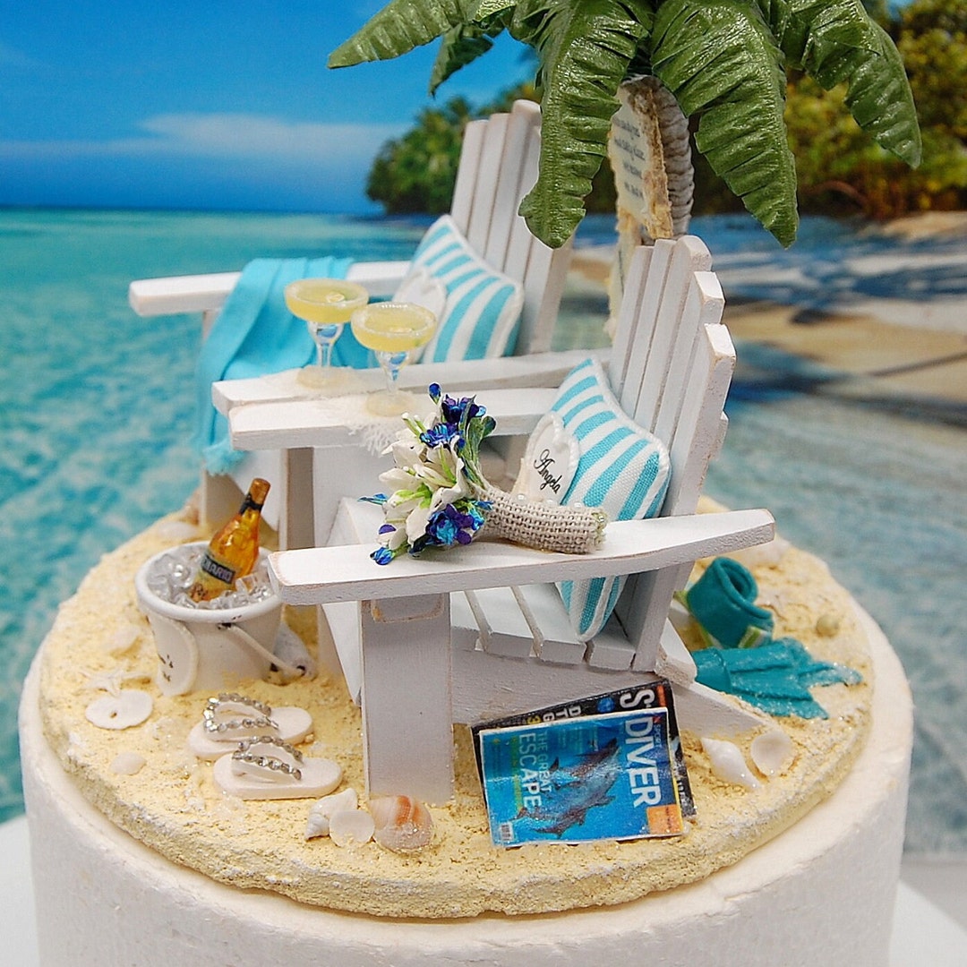 Beach Wedding Cake Topper With Base for 6 Inch Tier Custom Color ...