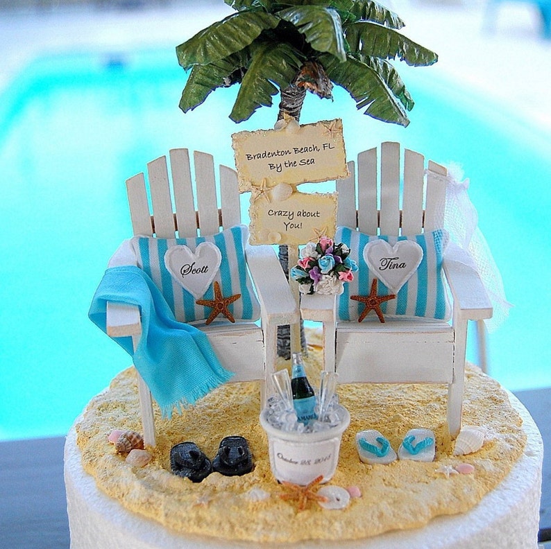 Beach Wedding Cake Topper Custom Colors Base Fits 6 Inch | Etsy