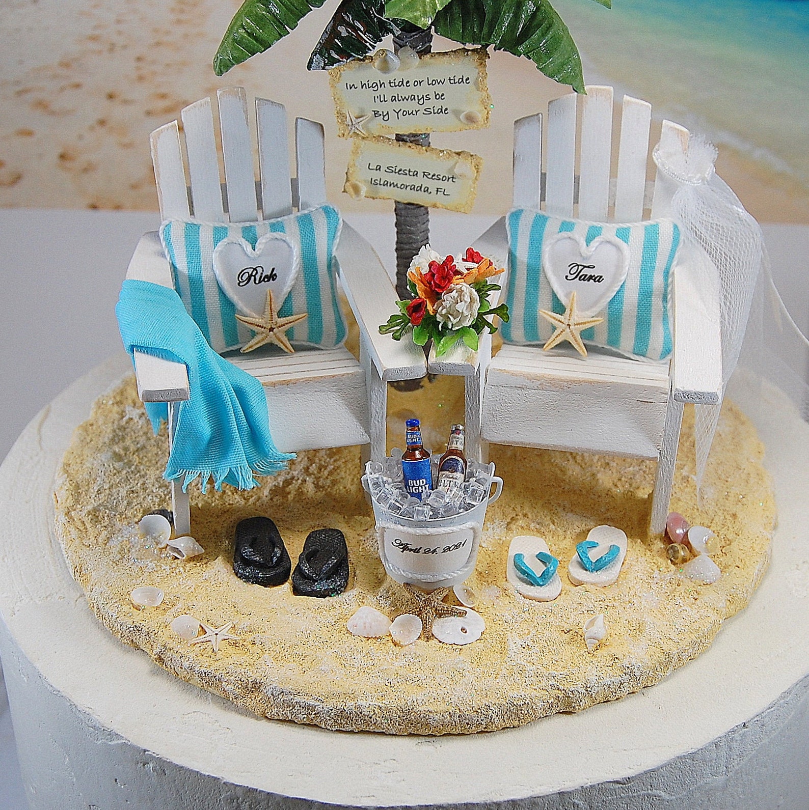 Artisan. Beach Wedding Cake Topper With Base Fits 6 Inch Tier - Etsy