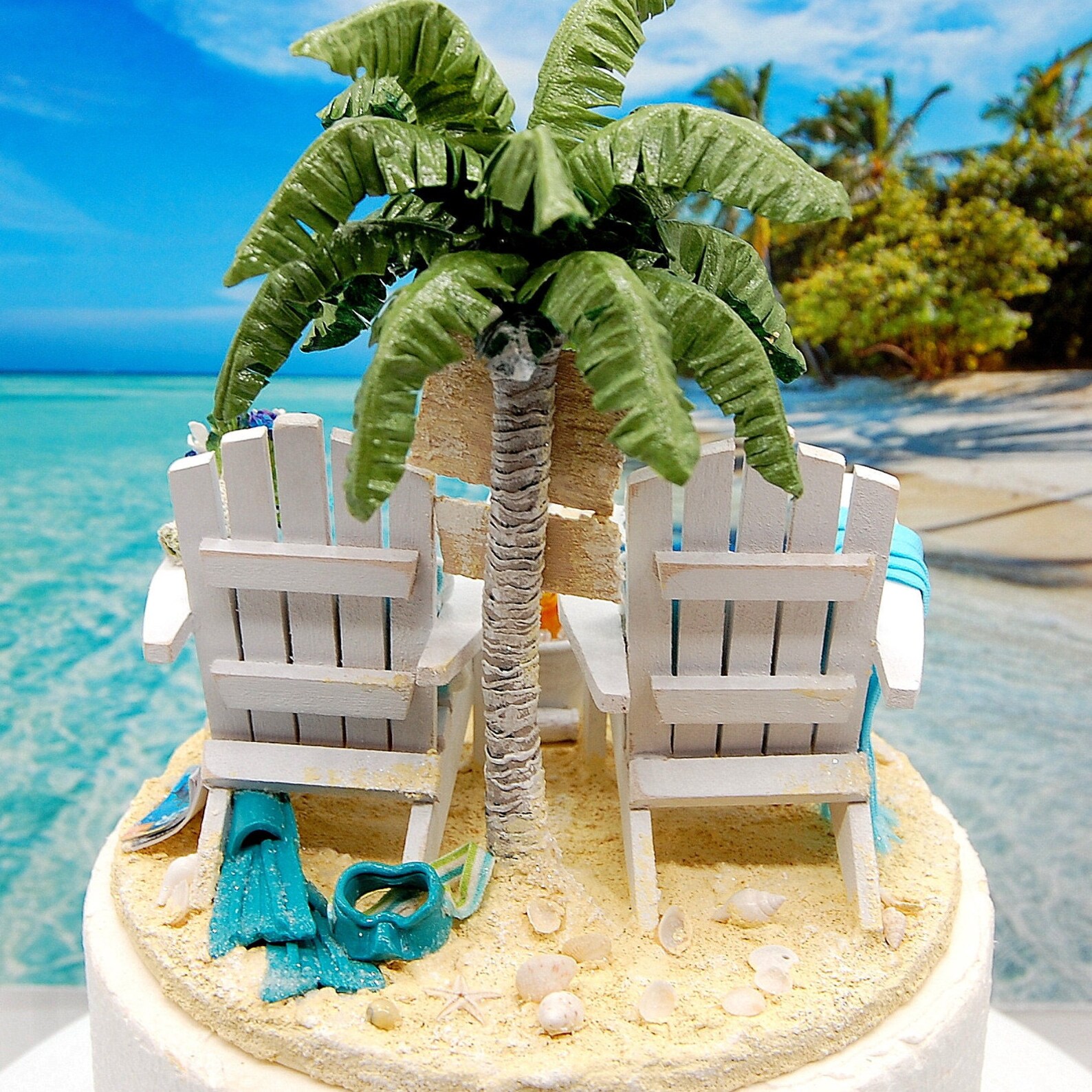 Beach Wedding Cake Topper With Base for 6 Inch Tier Custom Color ...