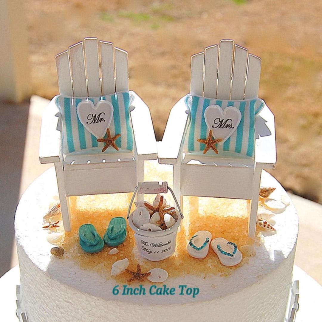 Wedding Cake Topper Beach Theme Fits 6 Inch or Larger Custom Color ...