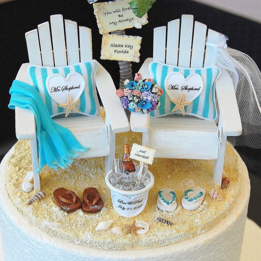 6 Inch Beach Wedding Cake Topper With Base Fits 6 Inch Cake Top Custom ...