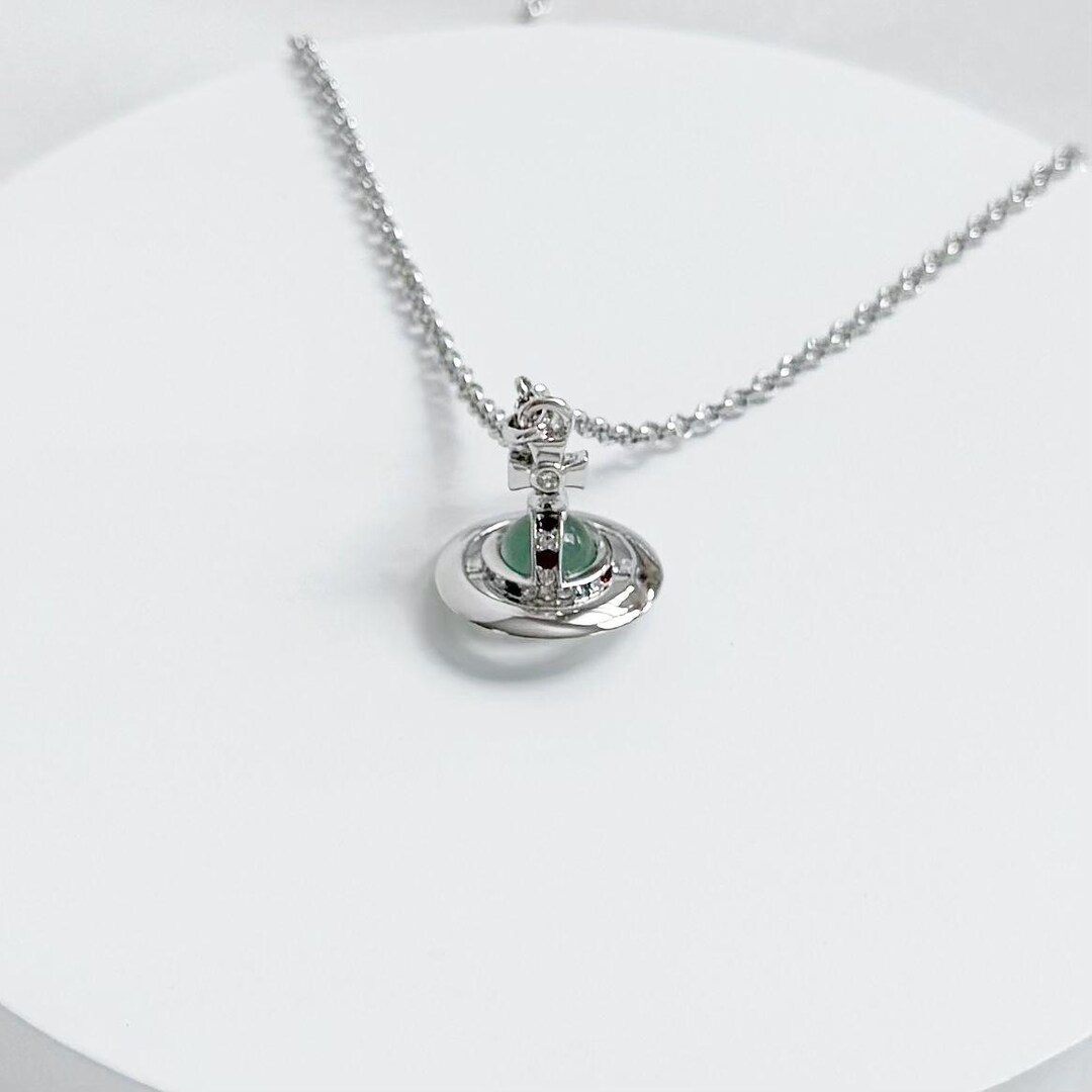 Mini 3D Orb Mint Green Orb Saturn Silver Plated Brass Necklace Y2K Nana ...