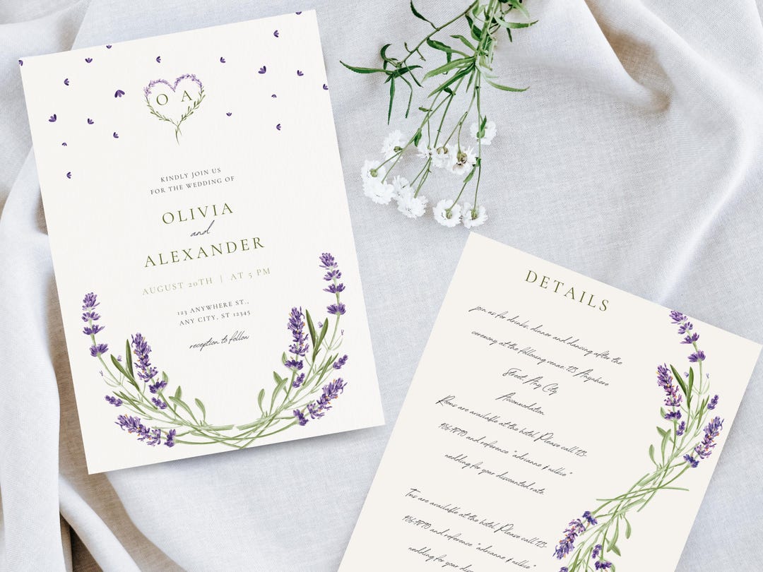 Lavender Wedding Invitation Template - Editable Wildflower Printable ...