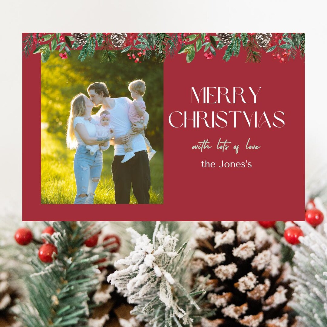 Christmas Card Template | Merry Christmas Red & Minimal | Printable ...
