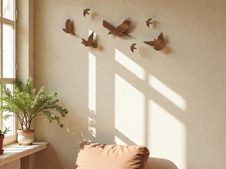 Brown Wooden Bird Wall Decor Set of Seven Pieces - Etsy