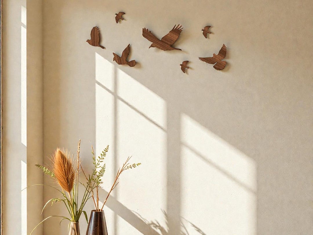 Brown Wooden Bird Wall Decor Set of Seven Pieces - Etsy