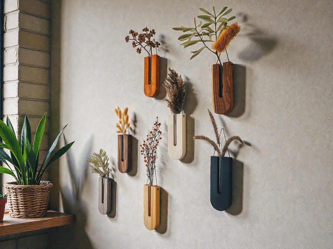 7-piece Wooden Wall Flower Shelf Set • Decorative Hanging Plant Display ...