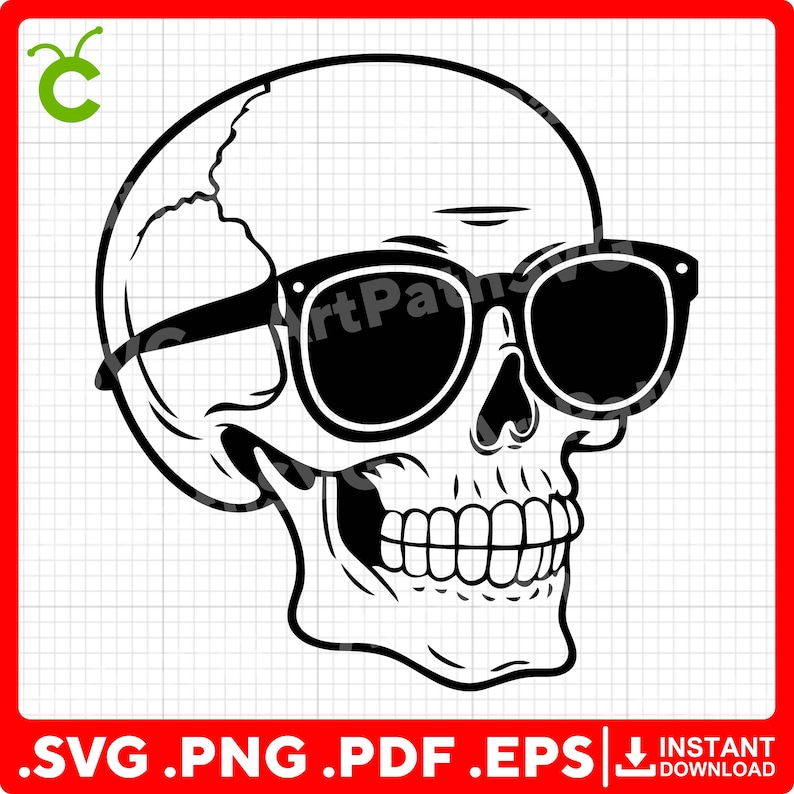 Skull in Sunglasses SVG | Cool Skull SVG | Retro Skull Clipart ...