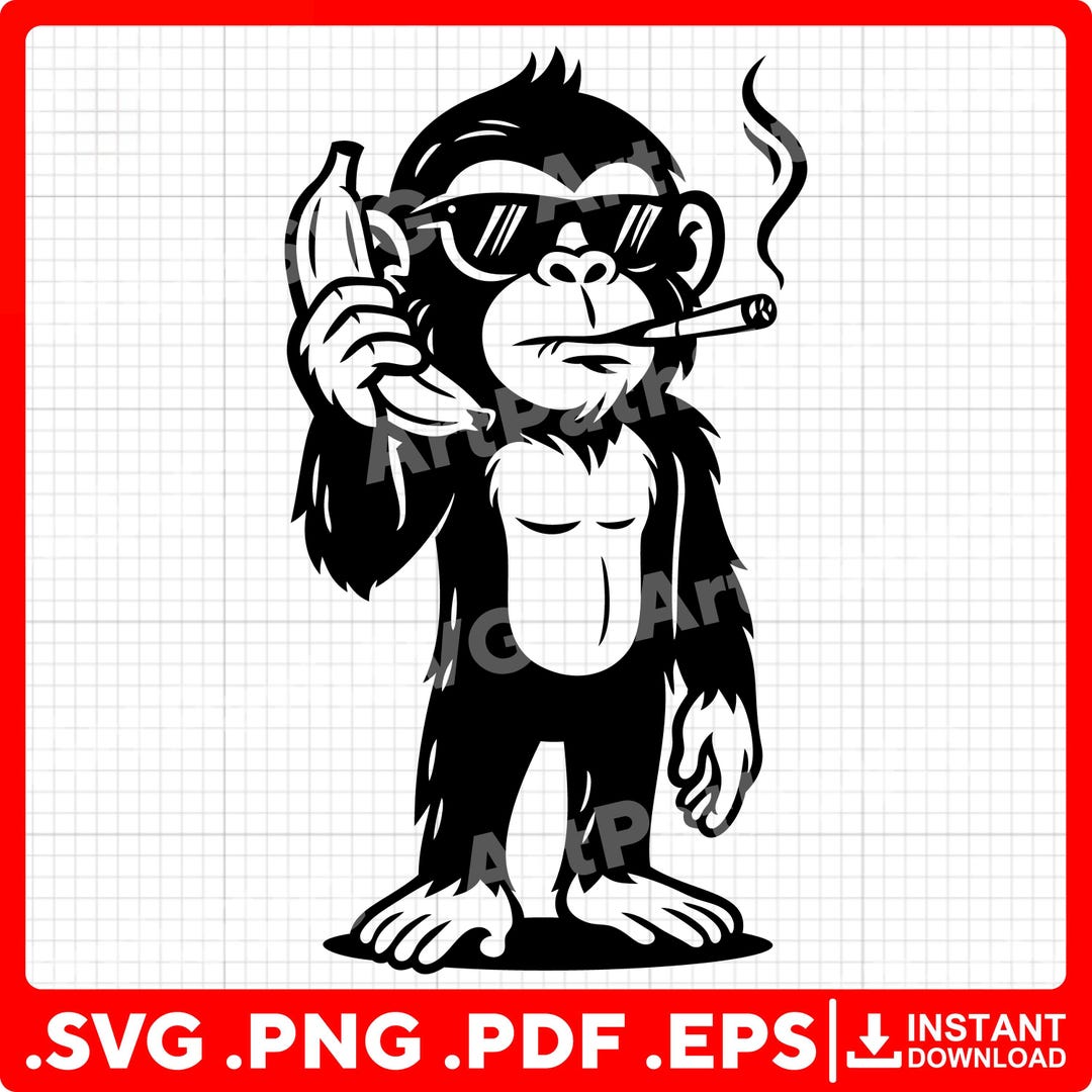 Cool Monkey SVG | Smoking Monkey Clipart | Funny Gorilla SVG ...