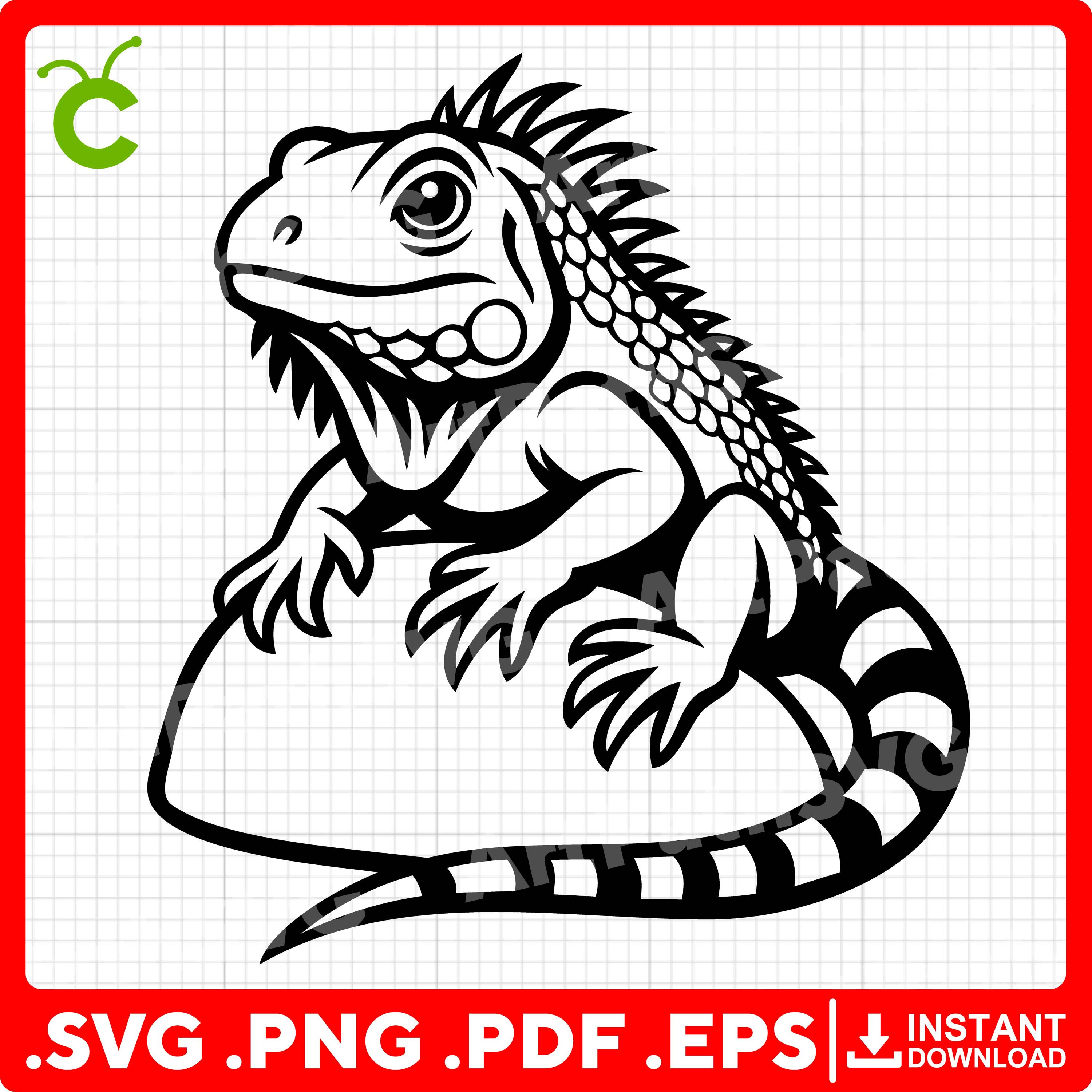 Iguana SVG | Lizard SVG | Reptile Clipart | Exotic Animal SVG | Green ...