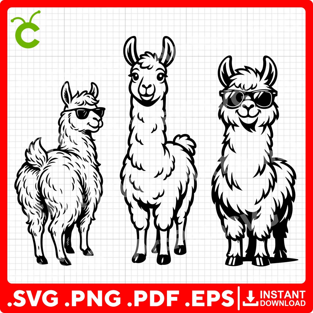 Llama Bundle SVG – 3 Cool Llamas | Funny Llama Clipart | Cricut & Laser ...