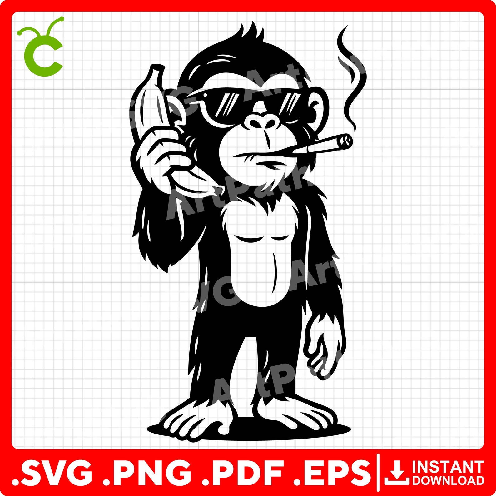 Cool Monkey SVG | Smoking Monkey Clipart | Funny Gorilla SVG ...