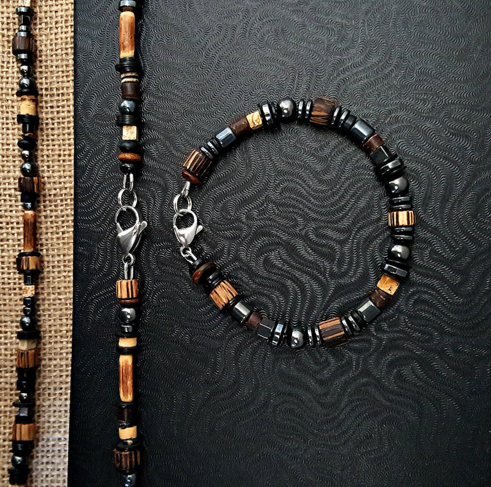 Gunmetal Rocker Necklace Bracelet Set - Etsy