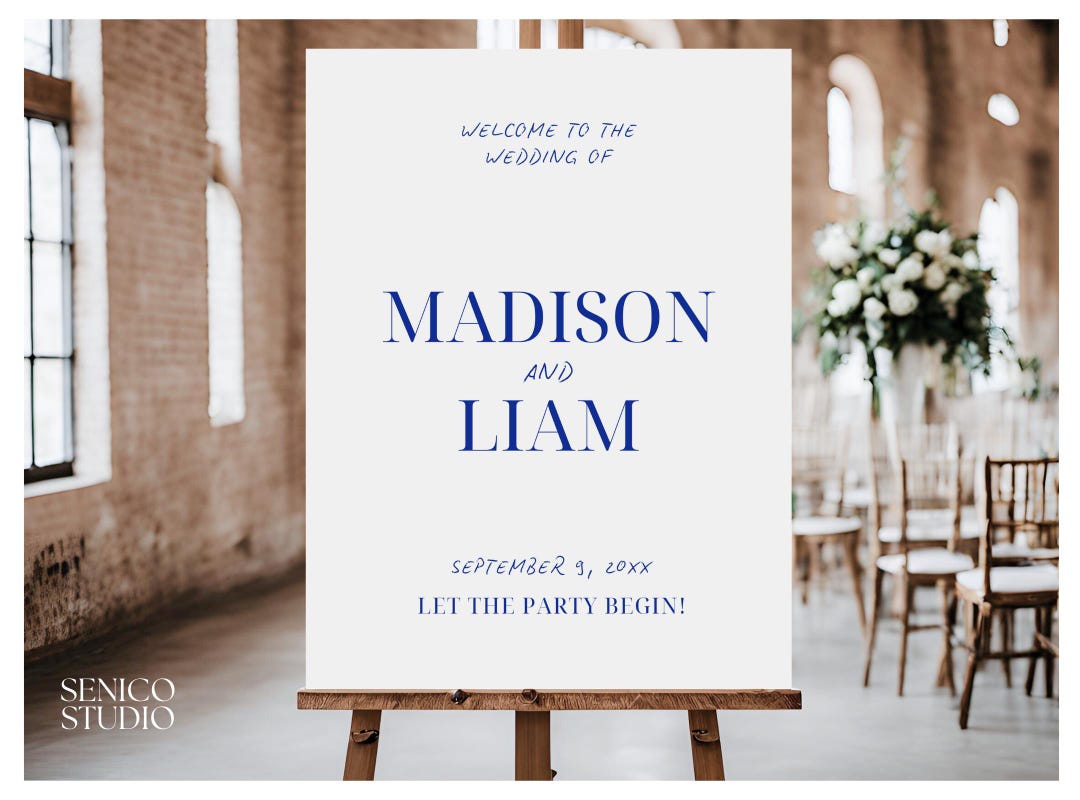 Modern Blue Wedding Welcome Sign, Minimalist Welcome to Our Wedding ...