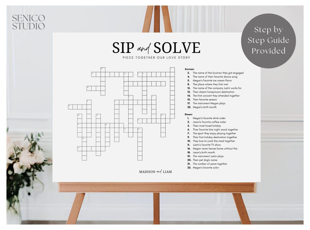 Custom Sip and Solve Wedding Crossword Puzzle, Wedding Crossword Game ...