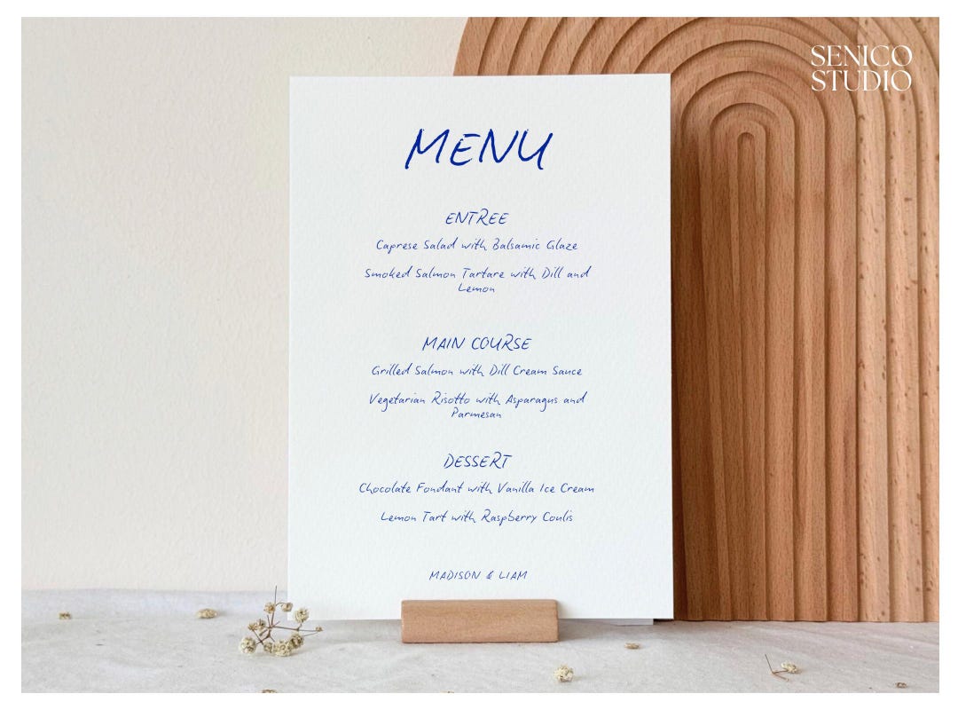 Handwritten Menu Card Sign, Modern Minimal Wedding Menu Template ...
