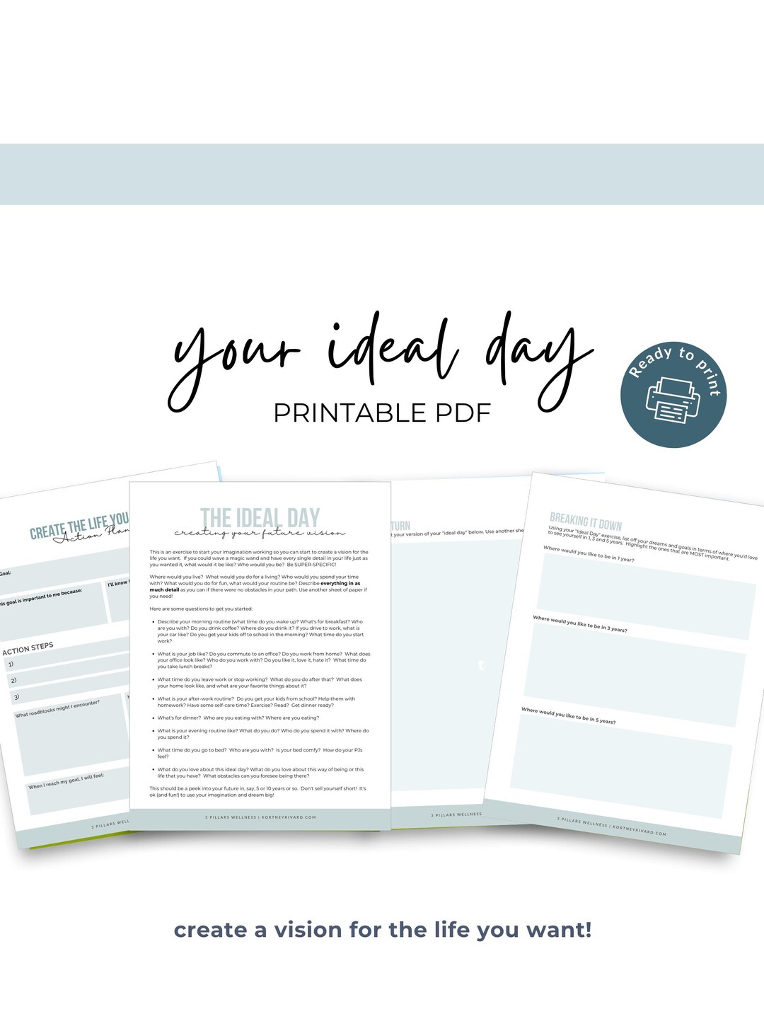 Printable Worksheet, Create a Future Vision, Plan the Life You Want ...