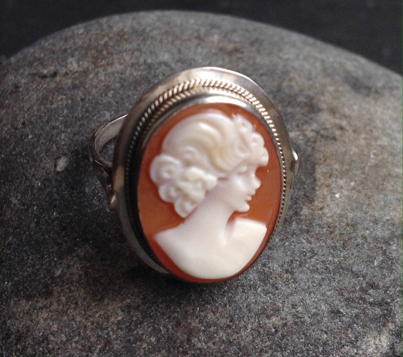 Vintage Italian Cameo and Sterling Silver Ring - Etsy