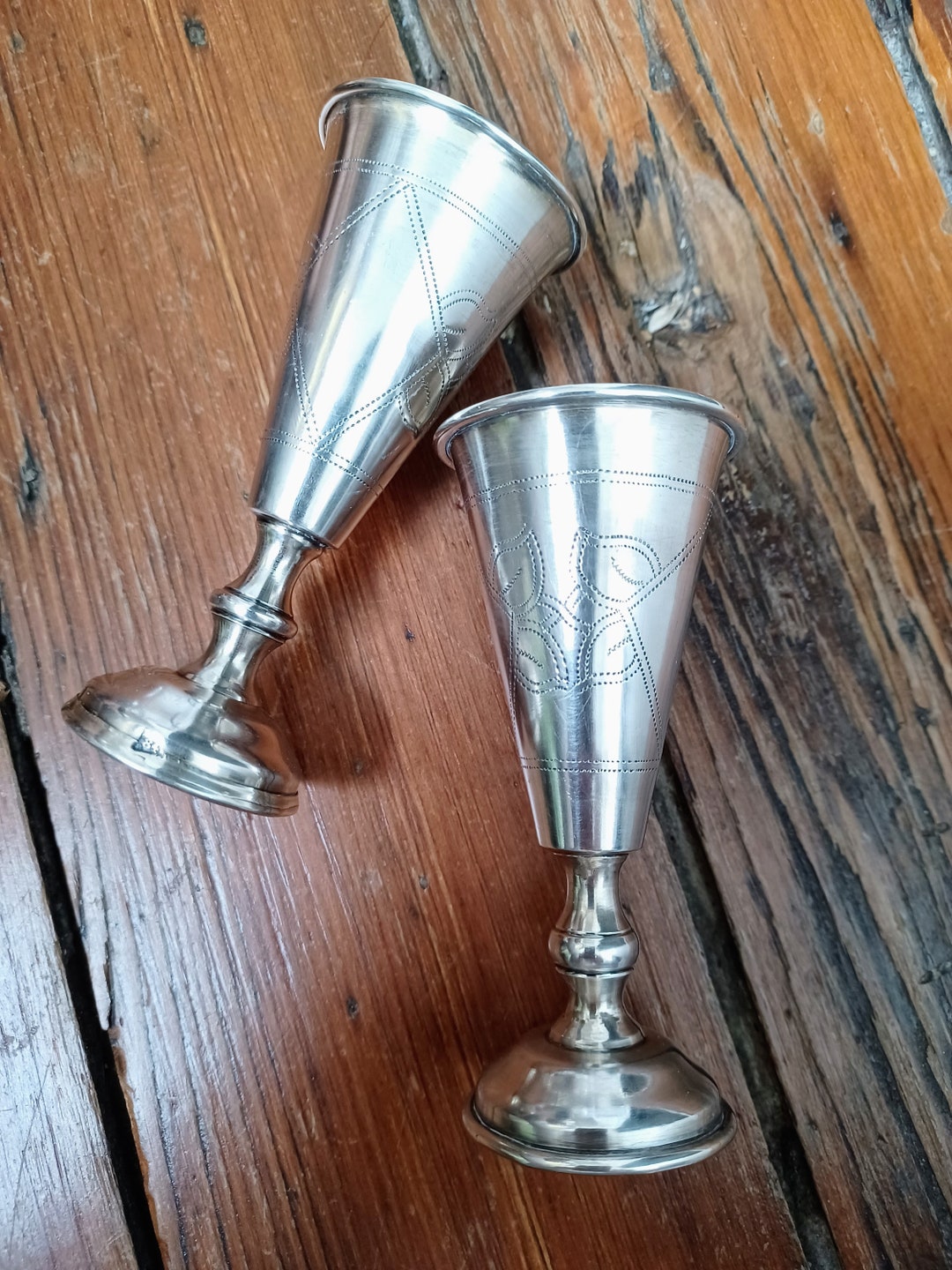 Set of 2 Antique Kiddush Cups - Silver - Engraved - Footed - Qiddush ...