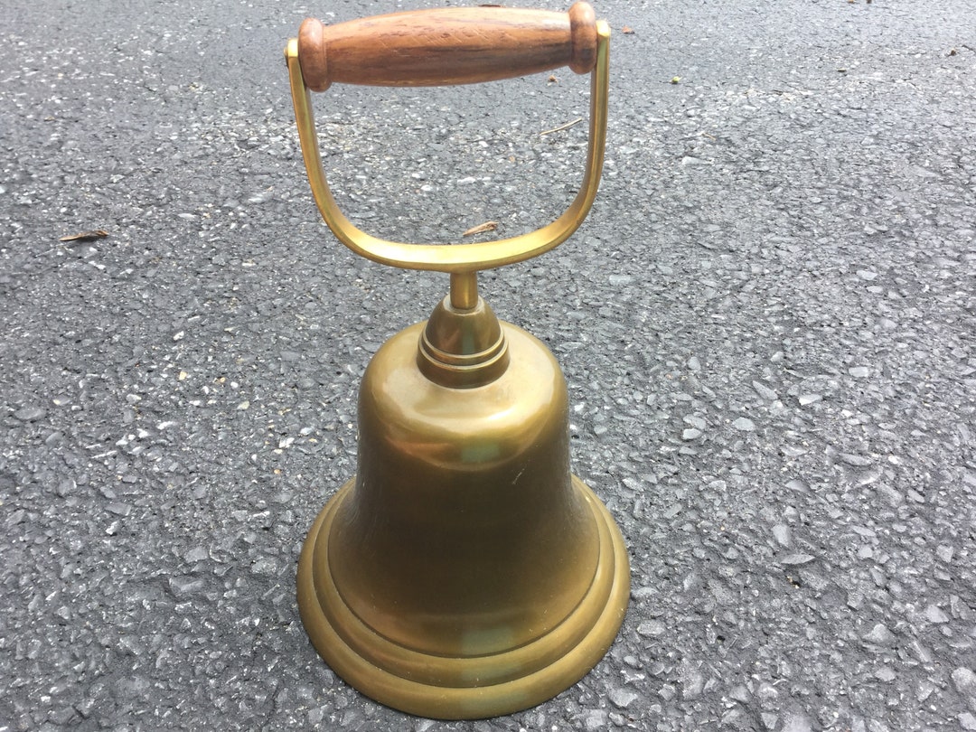 Large Brass School Bell - Wooden Handle - Etsy