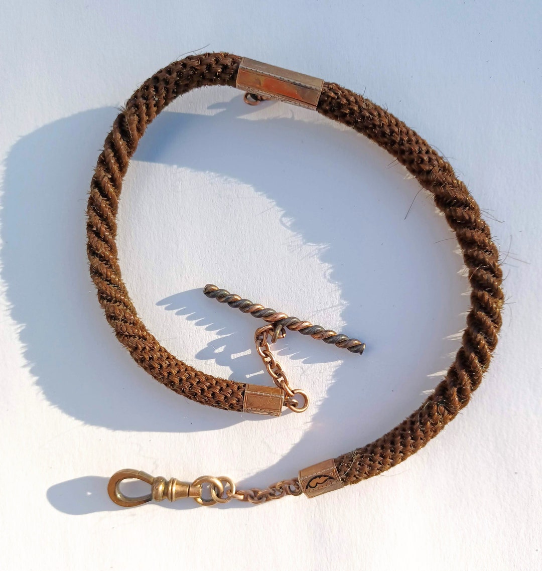 Victorian Hair Jewelry Pocket Watch Chain Fob - Brown Woven Hair - Etsy