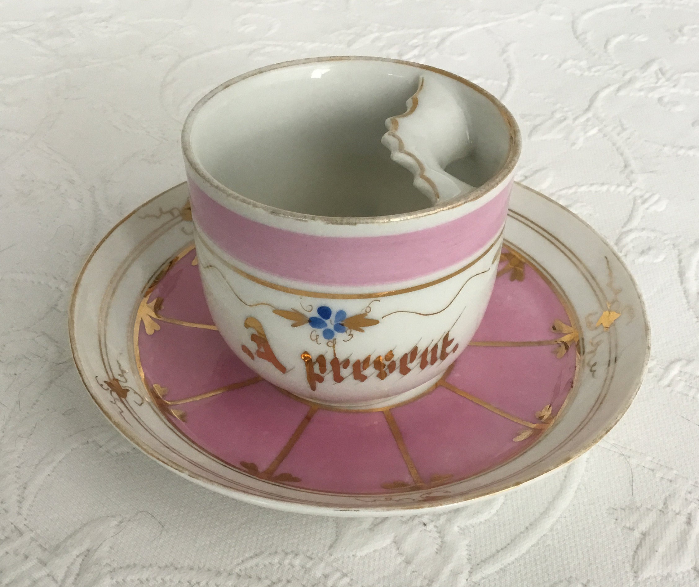Antique Mustache Cup and Saucer Set Pink With Flowers A - Etsy