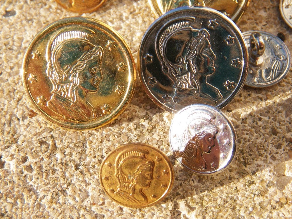 25 Vintage Metal Coin Buttons With Goddess Jewelry Making - Etsy