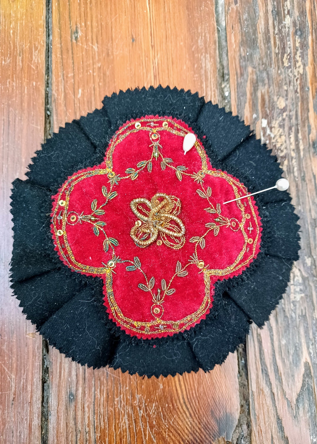 Antique Victorian Pen Wipe or Pen Wiper - Embroidered Red Velvet With ...