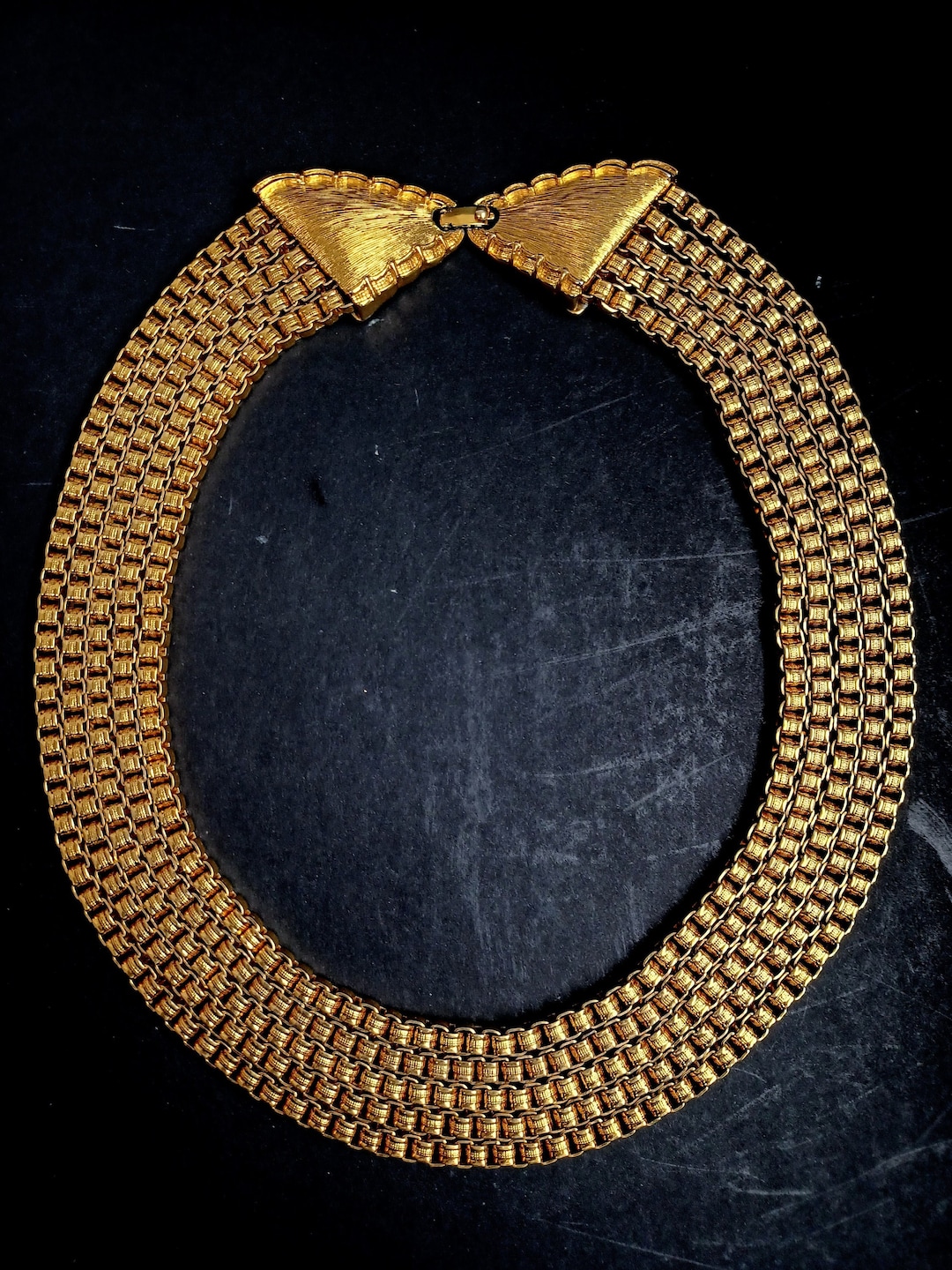 Vintage 1960s Monet Costume Jewelry Necklace - 5 Strand Gold Chain ...