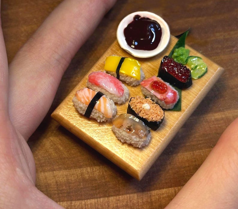 Miniature Sushi Platter for Dolls: 1/6 Scale Polymer Clay Food, Mini ...