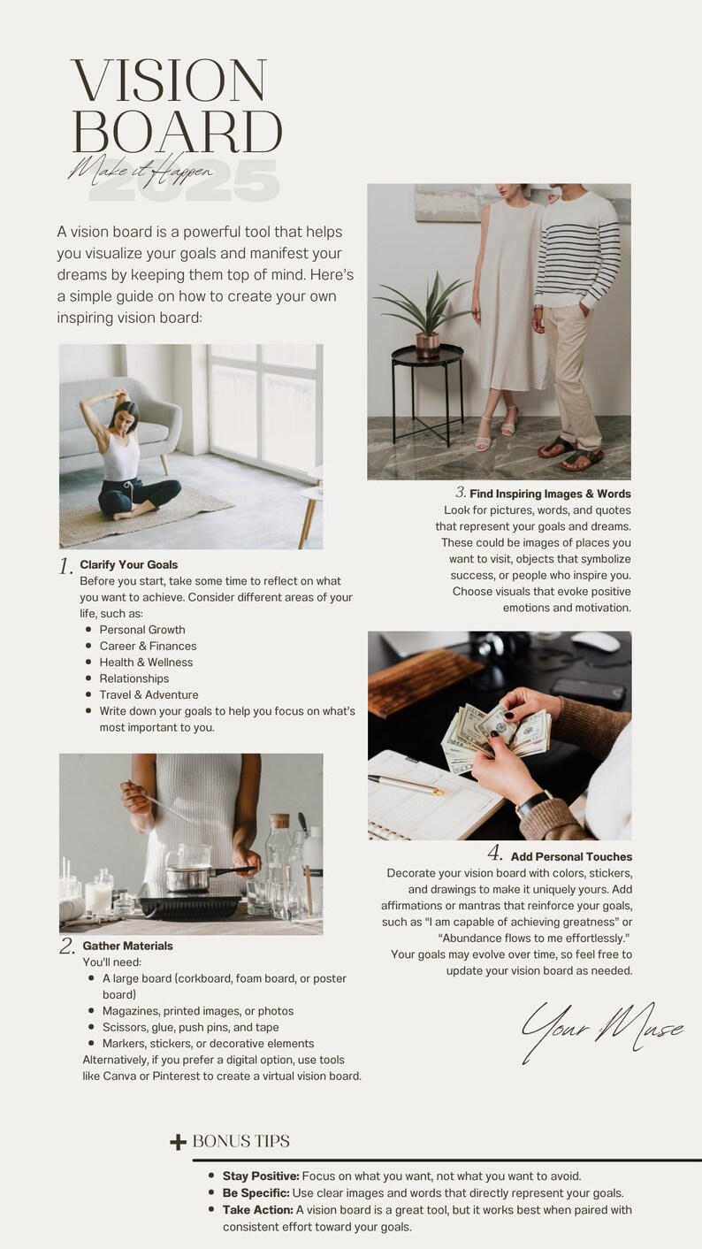 Vision Board Guide Digital Download, Vision Board Inspiration, Manifest ...