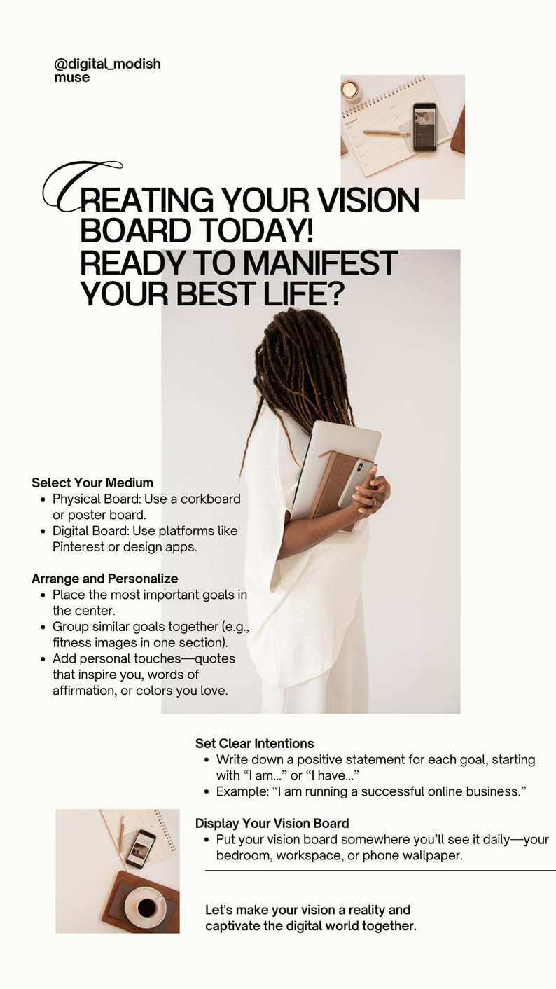 Vision Board Guide Digital Download, Vision Board Inspiration, Manifest ...