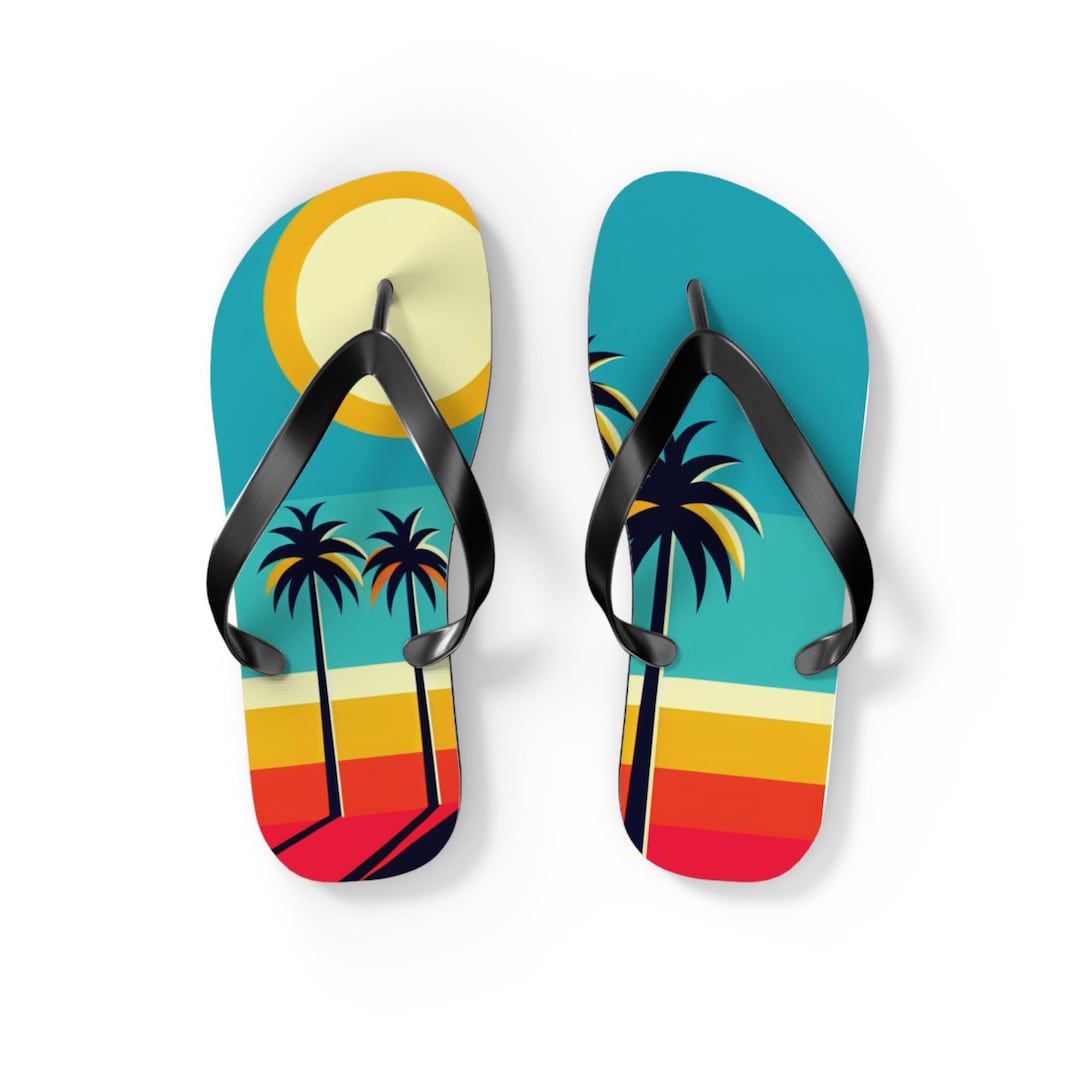 Hockney Inspired Palm Trees Flip Flops Beach Sandals, Summer Footwear ...