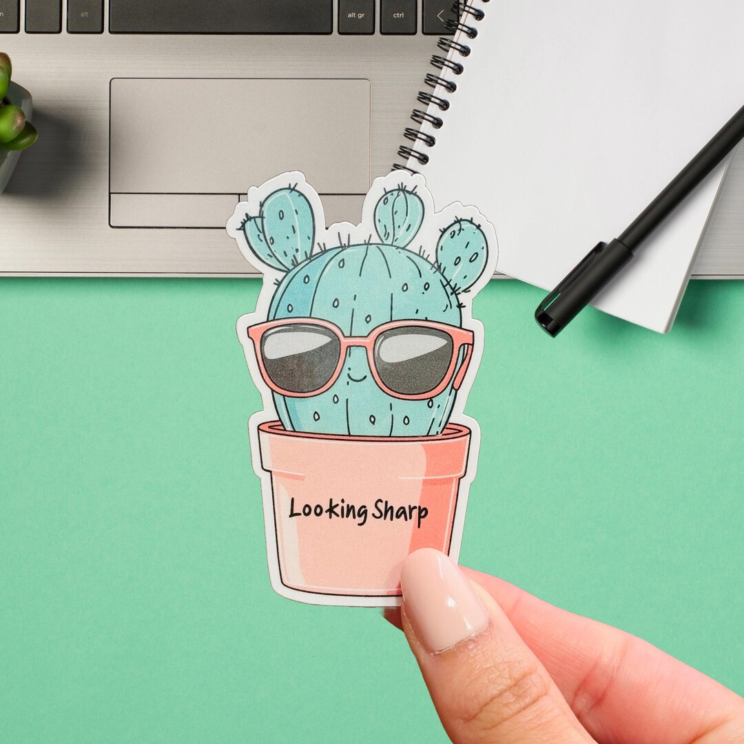 Looking Sharp - Cactus Sticker - Cute Pastel Pink Pot - Motivational ...