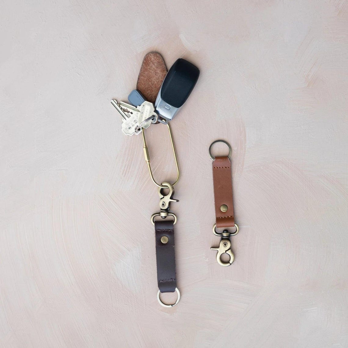 Leather & Metal Keychain, 2 Colors - Etsy
