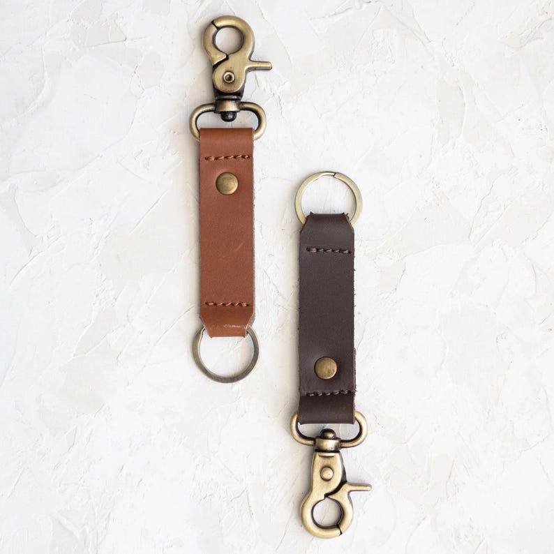 Leather & Metal Keychain, 2 Colors - Etsy