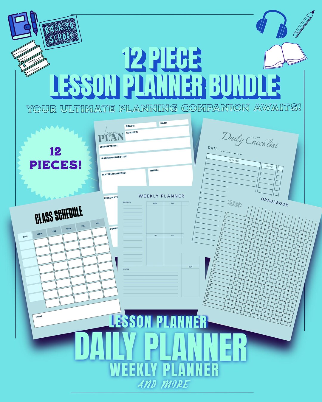 Lesson Planner Bundle | 12 Pdfs and Pngs | Digital and Printable ...