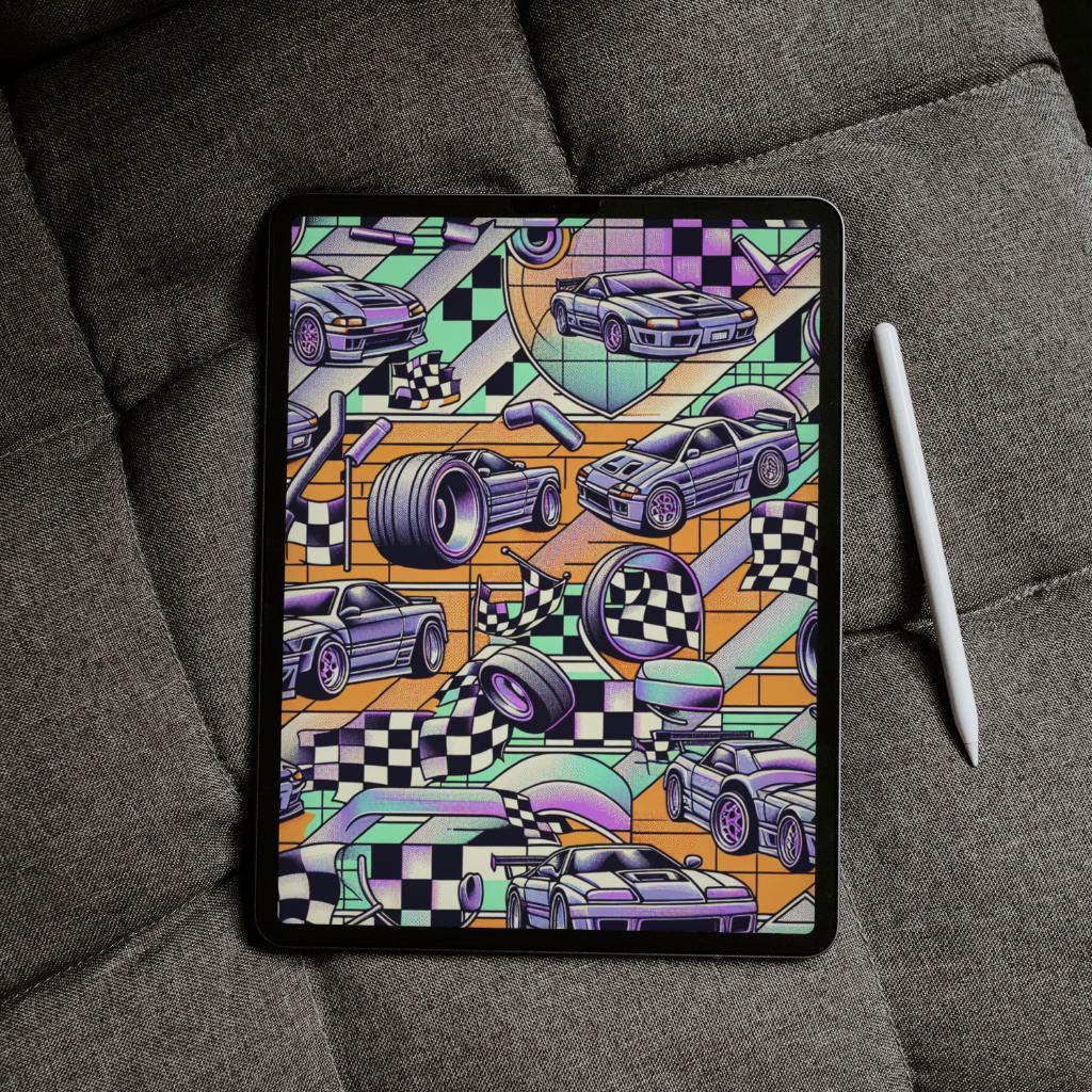 Y2K Racing Circuit Wallpaper, Futuristic Neon Design for Iphone/ipad ...