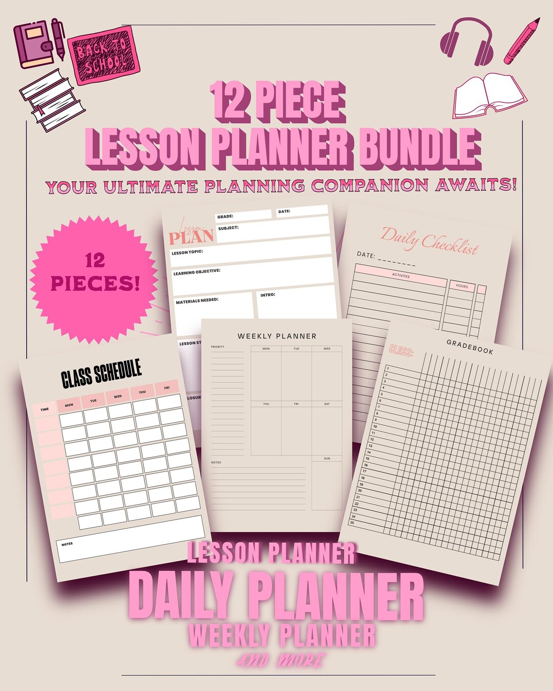 Lesson Planner Bundle | 12 Pdfs and Pngs | Digital and Printable ...