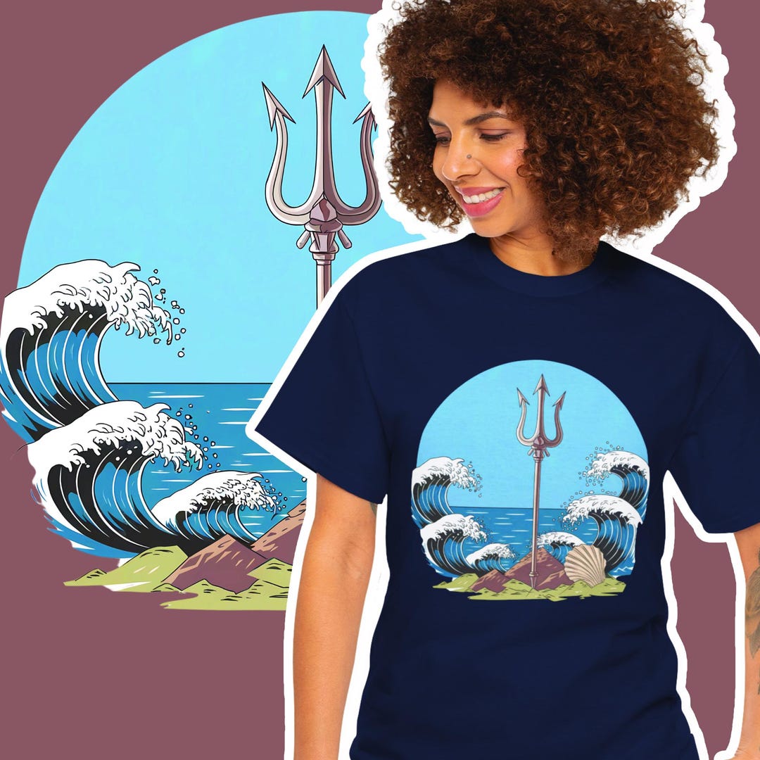 Poseidon's Trident Greek Mythology Shirt, Japanese Wave Style, Men's ...