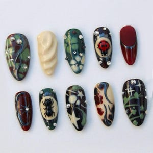 Dark Forest Press on Nails - 3D Insect & Nature Nail Art - Handmade ...