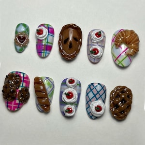 Cute Food Press on Nails, Bakery Press on Nails 3D, Croissant, Pie ...