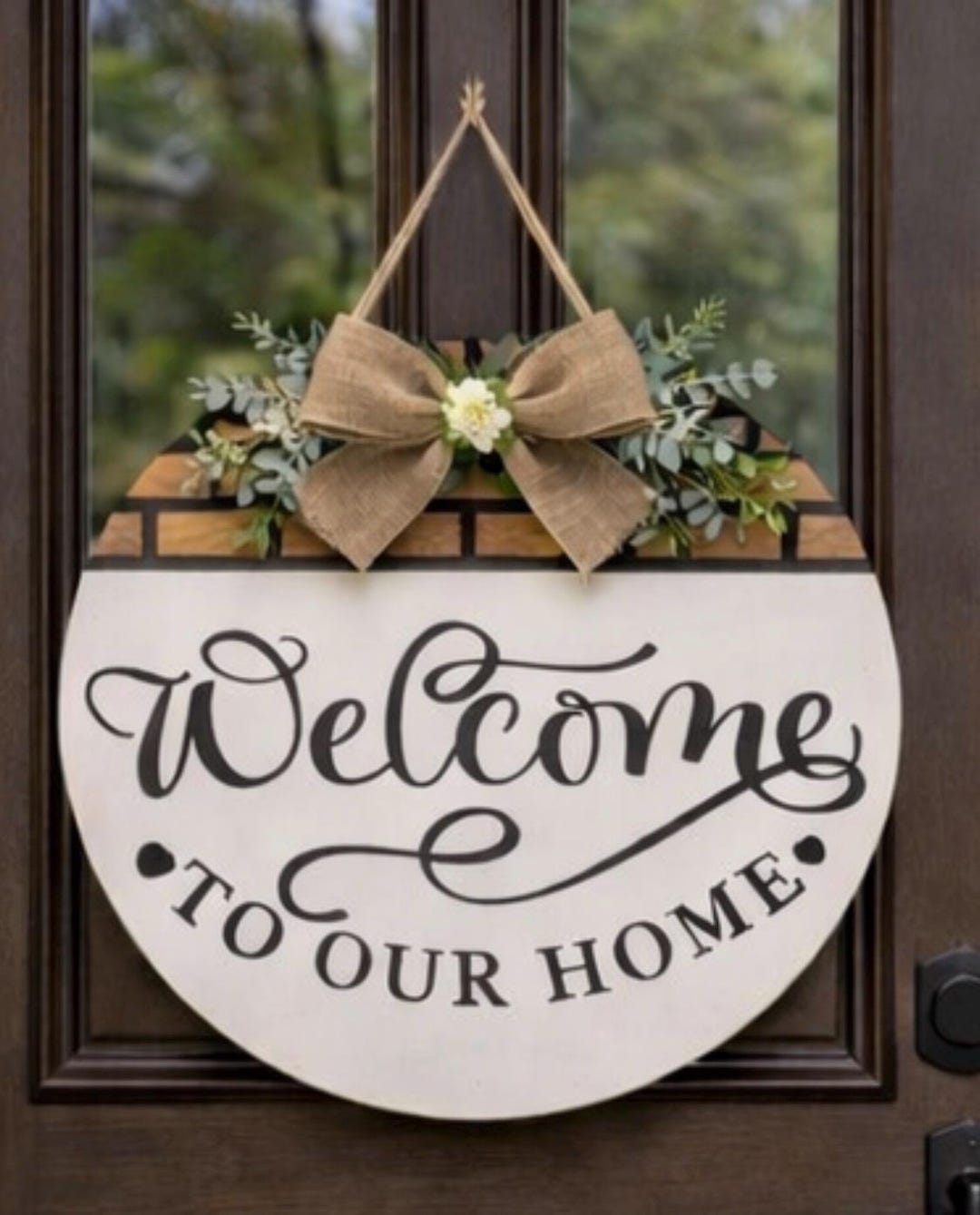 Round Farmhouse Welcome Door Hanger | Rustic Wood Porch Decor Sign - Etsy