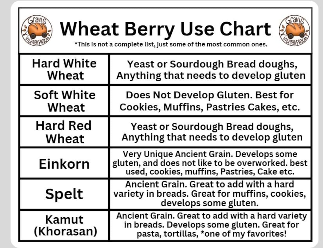 Grains in Small Places Fresh Milled Flour Wheat Berry Uses Chart Fridge ...