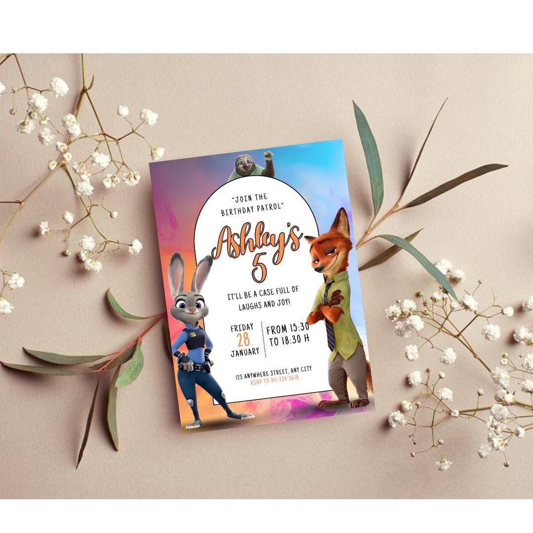 Zootopia Birthday Invitation ,editable Template, Kids Party, Instant ...