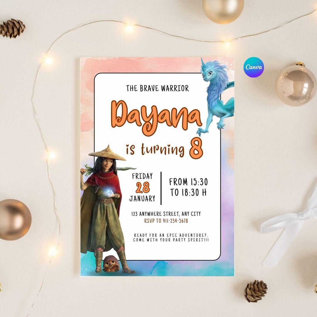 Raya Birthday Party Invitation for Kids Birthday Invitation Themed Raya ...