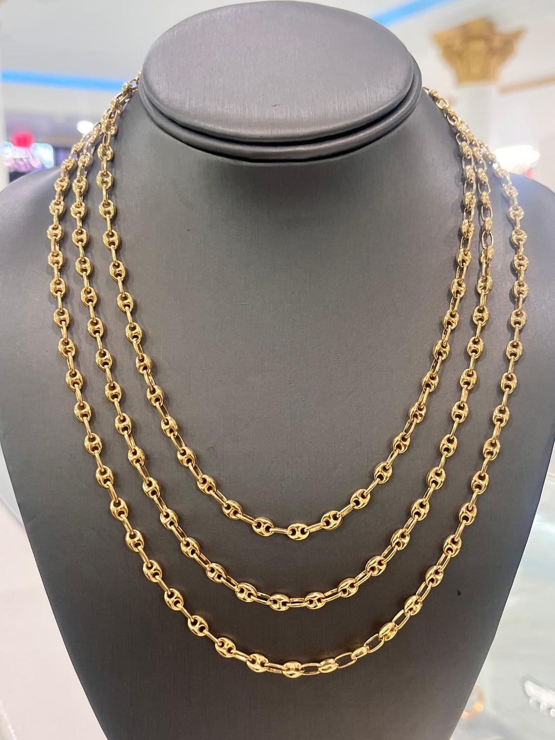 10k Gold Puff Link Chains, 5mm Gucci Link Chain, Puff Mariner Necklace ...