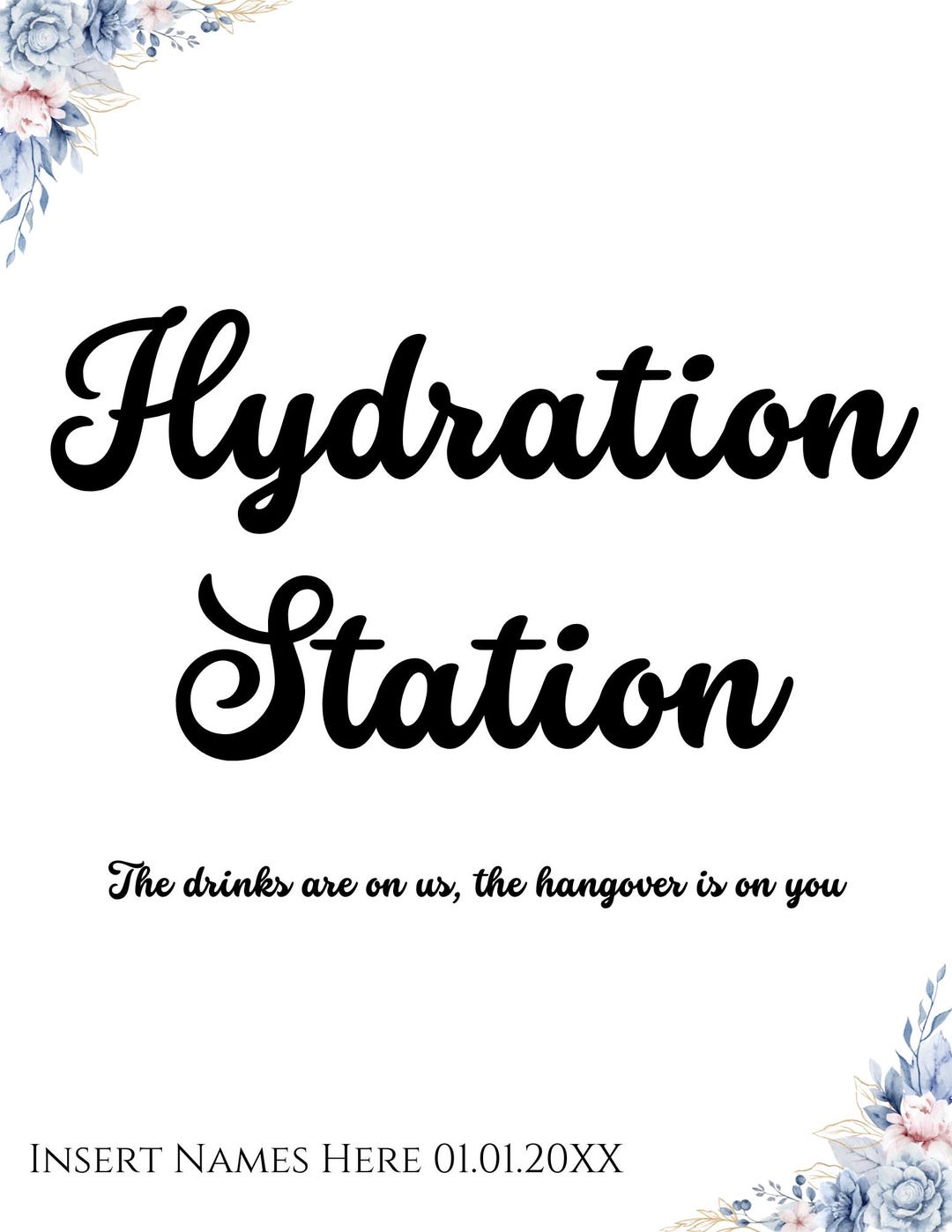 Blue Floral Hydration Station Sign - Etsy