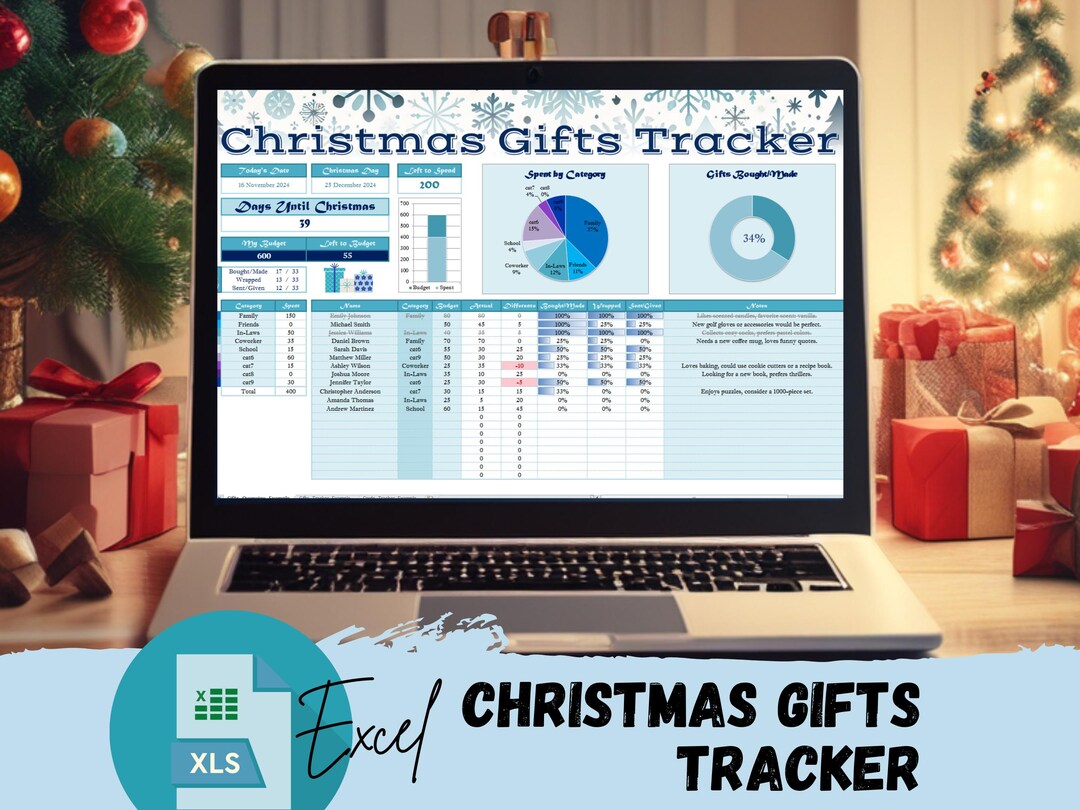 Christmas Gifts and Cards Tracker Spreadsheet, Holiday Budget Planner ...